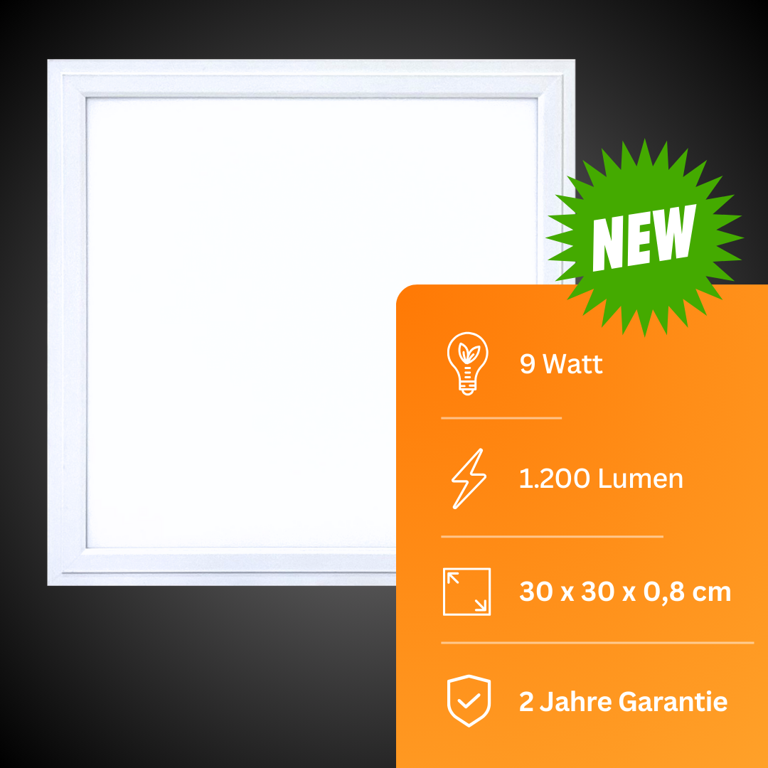 PREMIUM LED Panel 30x30, 3000K, 9W, 1200lm, TÜV/GS
